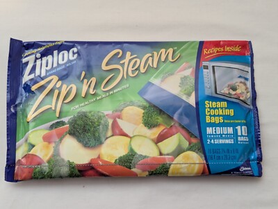 NEW Ziploc Zip 'N Steam Medium Steam Cooking Bag Microwave 10 Bags ...