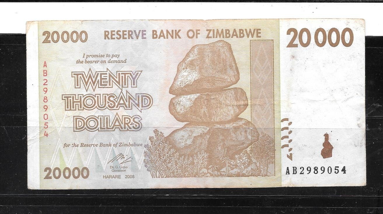 ZIMBABWE #73a 2008 $20000 DOLLARS VG CIRCULATED BANKNOTE PAPER MONEY ...