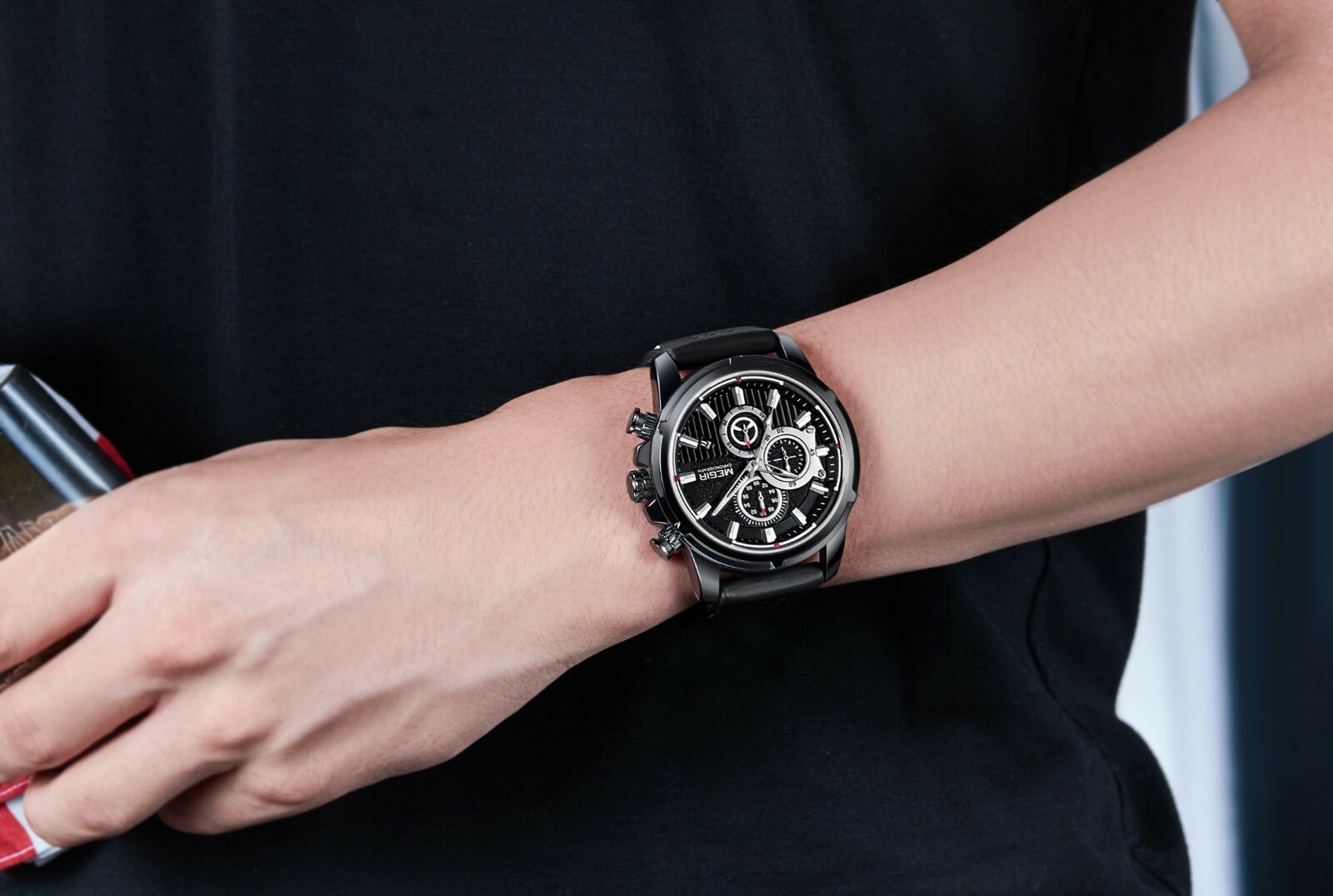 MEGIR Men's Watches Quartz Movement Alloy Case Silicone Strap Black ...