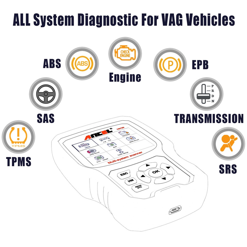 ANCEL VD500-US VD700-US All System SRS DPF OBD2 Scanner Code Reader ...