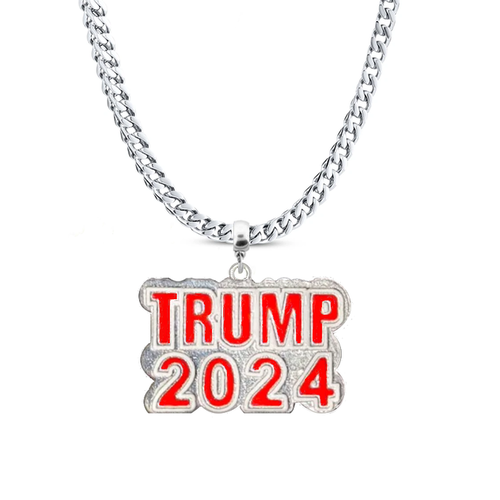 WHOLESALE (5) Silver Trump 2024 Necklaces on 20" Stainless-Steel Curb ...