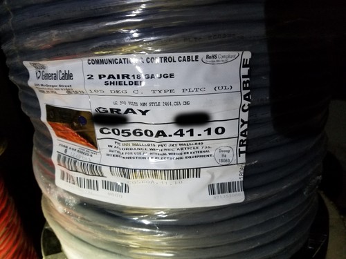 General Cable/Carol C0560A 18/2P Shielded Twist Pair PLTC Tray Cable ...