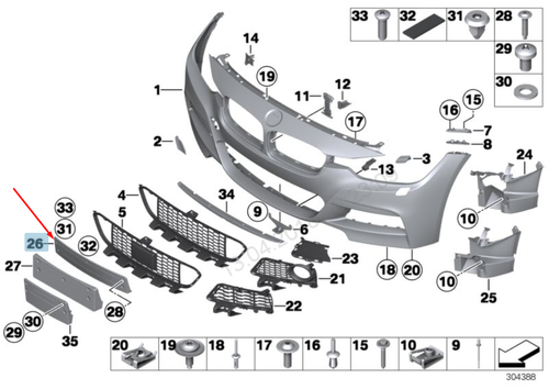 NEW BMW 3 F30 FRONT M SPORT BUMPER LICENSE NUMBER PLATE 51118054157 ...