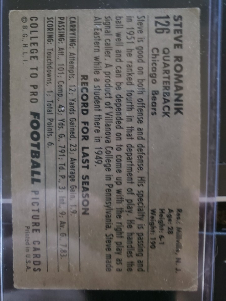 1952 Bowman Large #126 Steve Romanik Short Print Rookie Card | eBay