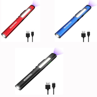 WorkPro Flashlight Pen Light, Rechargeable Penlight with 365 nm UV ...
