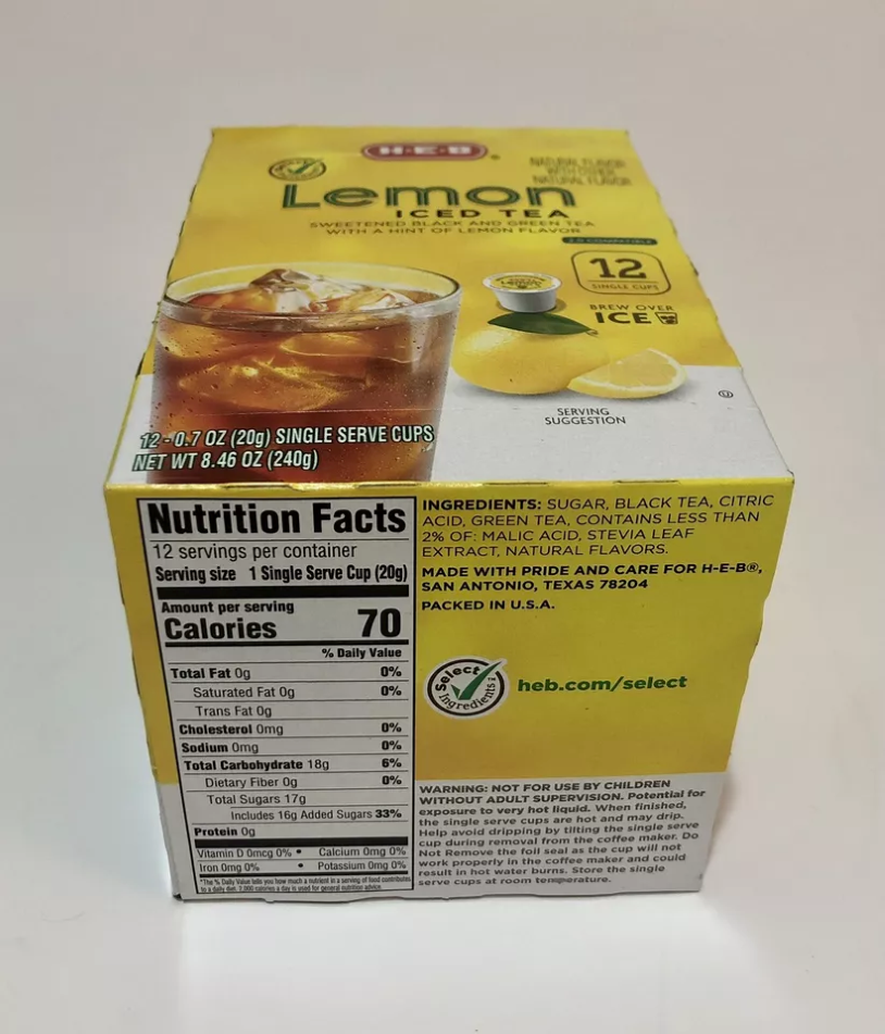 HEB Lemon Iced Tea K-Cup - 12 Count Box for Keurig 2.0 - Refreshing ...