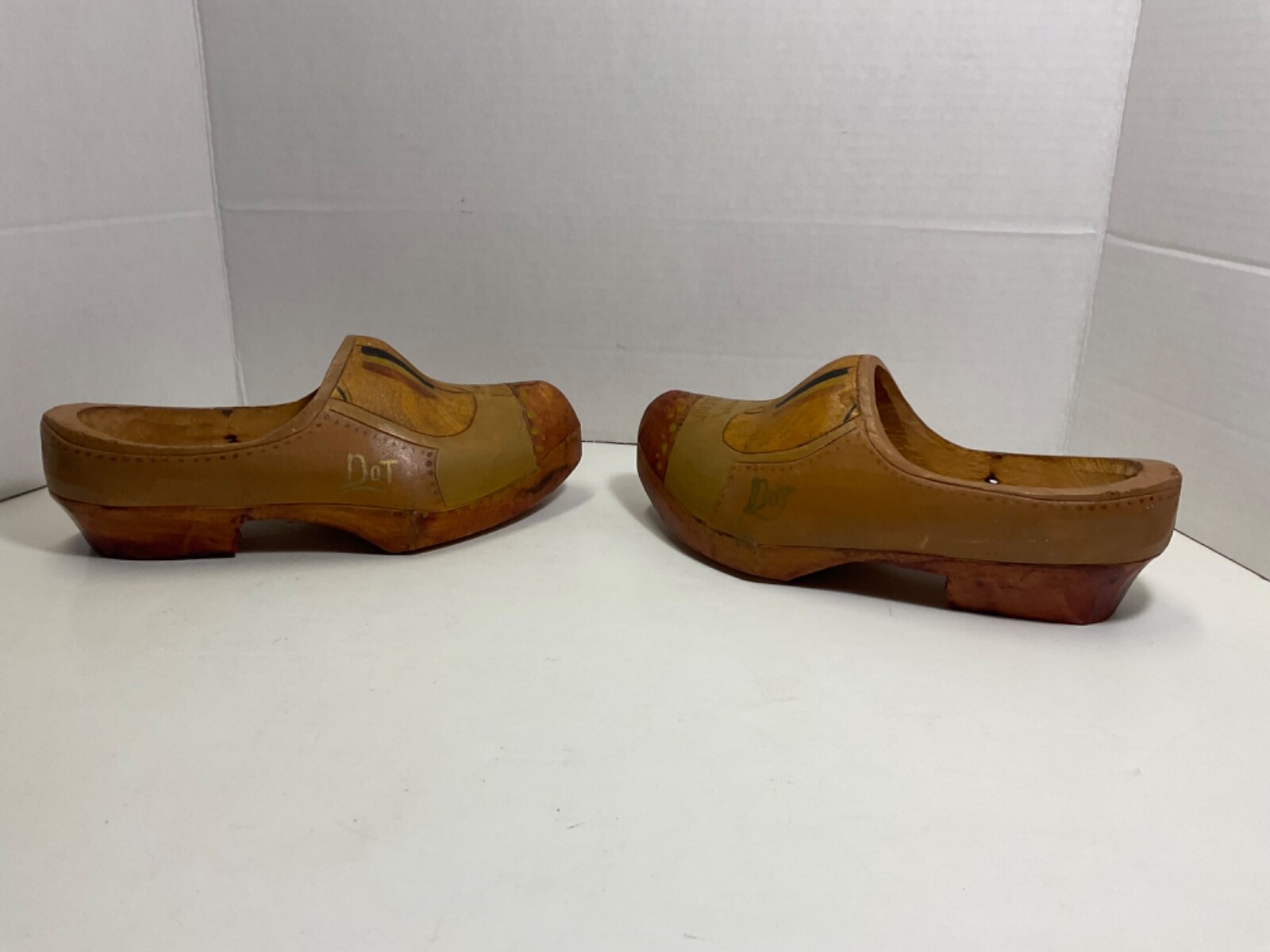Vintage 1948 Hand Carved Wooden Belgium Clogs Shoes Souvenir 9.5”Long x ...