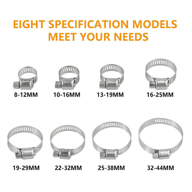 91X Stainless Steel Hose Clamps Clips Adjustable Range Worm Gear Pipe ...