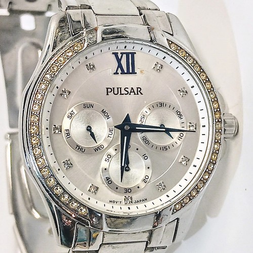 Pulsar Men’s Stainless Steel Watch – Crystal Bezel – Multifunction ...