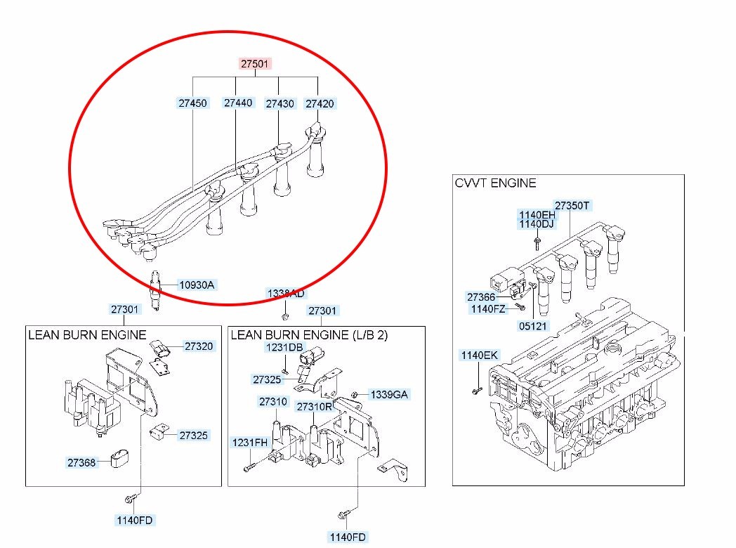 Genuine Spark Plug Cable Wire Set 2750123B70 For Hyundai Elantra 2000 ...