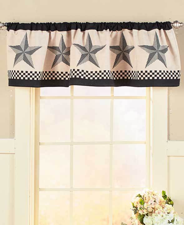 Primitive Country Burgundy Barn Star Window Valance Checkered Folk Art ...