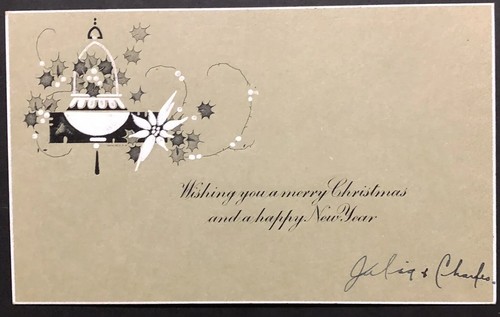 Vintage One Sided Christmas Card ART DECO Early MCM Holly Berries ...