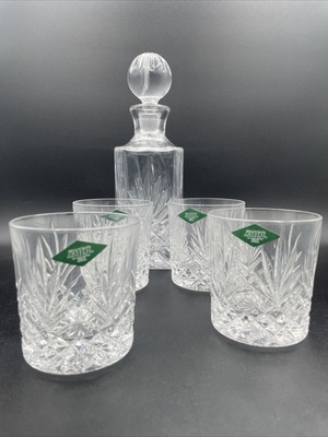 Vinatge Shannon Crystal Bar Set for 4 - Decanter W/ Stopper & Glasses ...