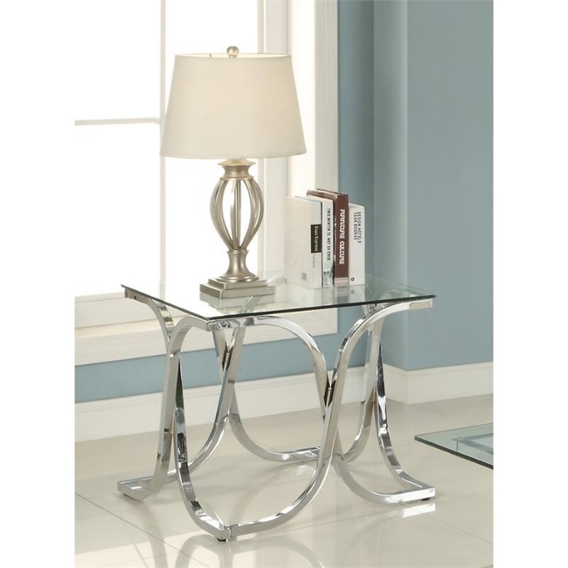 Furniture of America Sarif Square Glass Top End Table in Chrome for ...