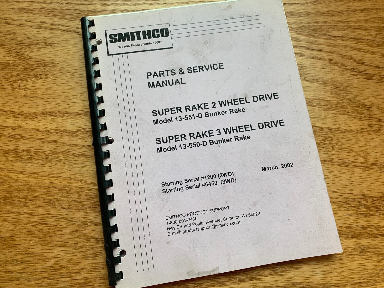 Smithco Super Rake Parts Service Manual 13-551-D 13-550-D Bunker Trap ...