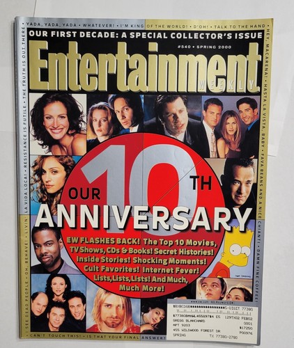 ENTERTAINMENT WEEKLY Spring 2000 #540 – 10th Anniversary Issue 1990s ...