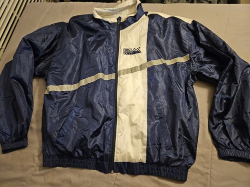 Y2K First Down Windbreaker Jacket Mens XXL 2XL Blue & White Activewear ...