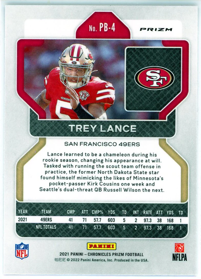Trey Lance 2021 Panini Chronicles Prizm Black Prizm Rookie Card #PB-4 ...