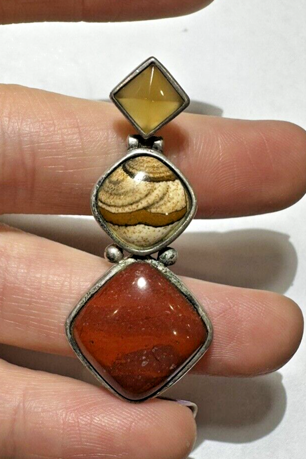 Exquisite WK Signed Sterling Silver Carved Red Jasper Agate Stone ...