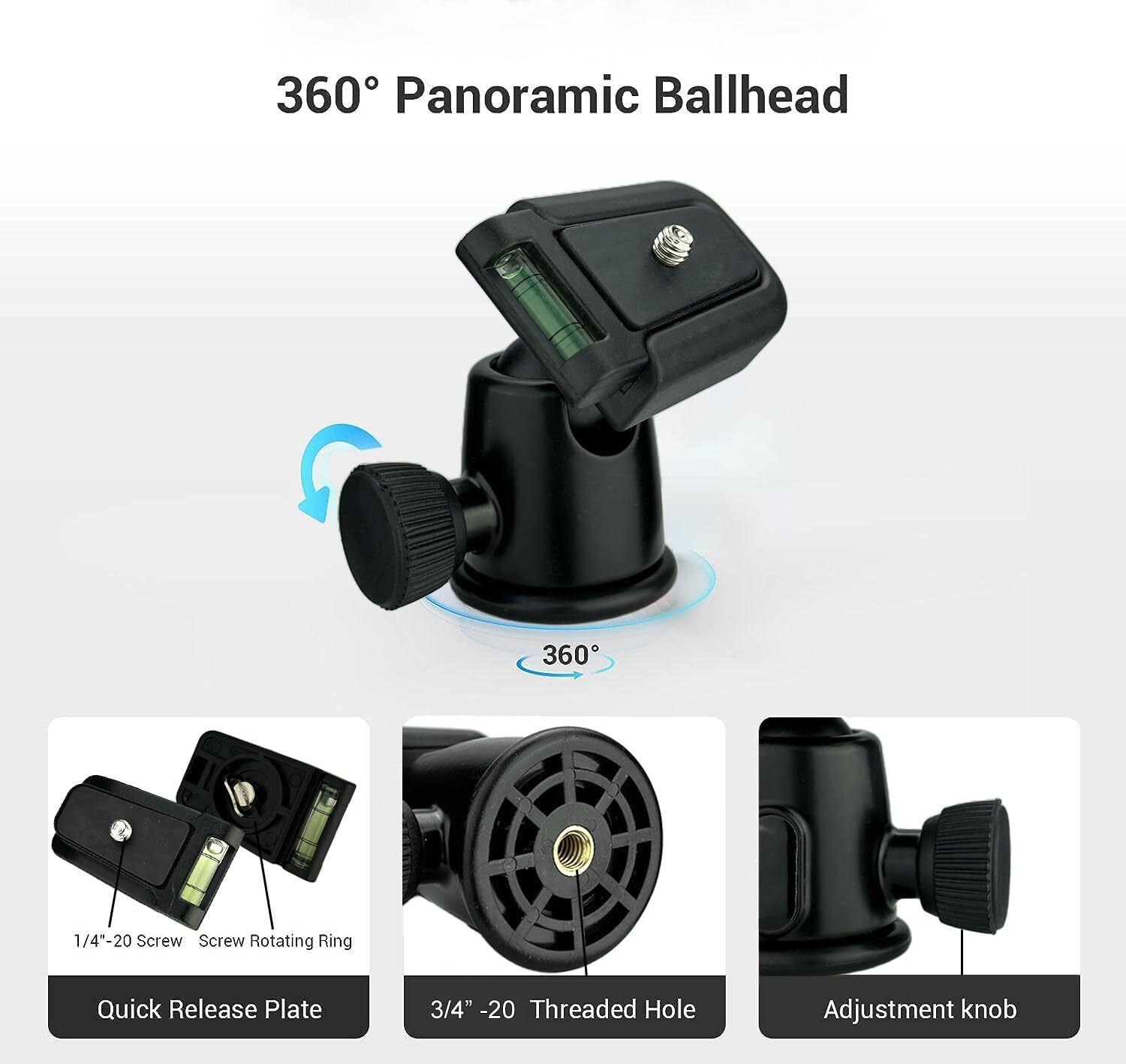 Acuvar Tripod Ball Head with Quick Release Plate, Bubble Level 360 ...
