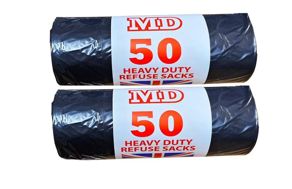 PREMIUM 100 HEAVY DUTY BLACK BIN BAGS - EXTRA STRONG 2X 50 ROLLS ...