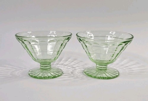 Two (2) Hazel Atlas Block Optic Green Depression Uranium Sherbert ...