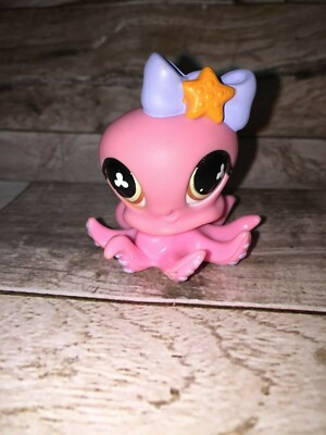 LPS LITTLEST PET SHOP PINK OCTOPUS #915 PURPLE BOW RETIRED 2007 HASBRO ...