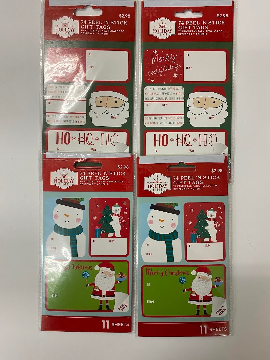296 tags (4 packs of 74) of xmas gift tags peel and stick Holiday Santa ...