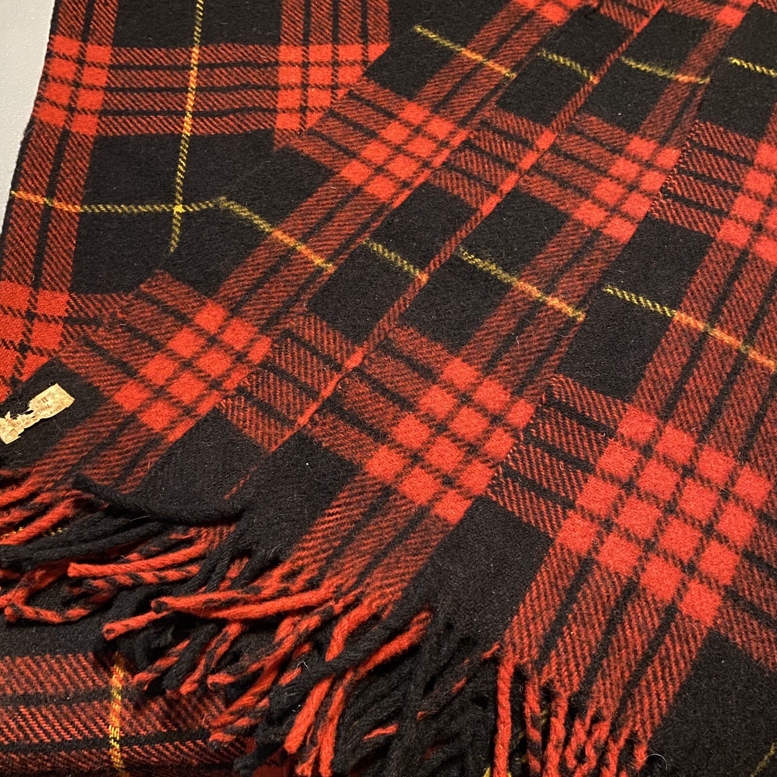 Vtg Scotland Pure Wool Red Plaid Throw Blanket Stadium red black yellow ...