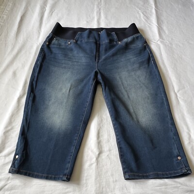 Seven7 Blue Ultra High Rise Skimmer Pull on Stretch Bermuda Jeans Size ...