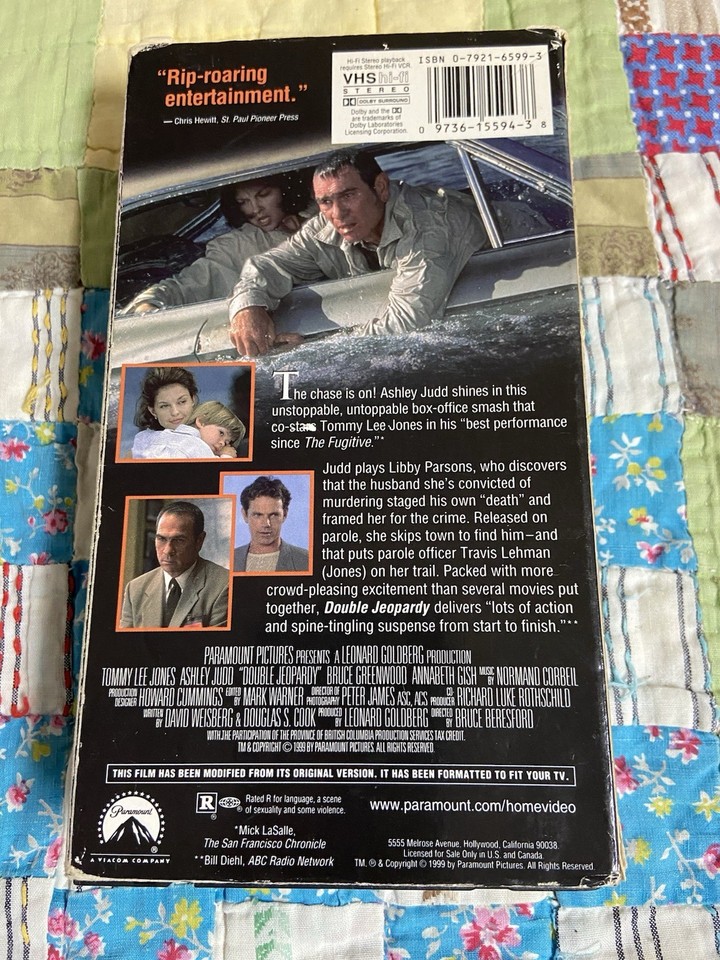Double Jeopardy VHS, 1999 Tommy Lee Jones Ashley Judd 90s Suspense ...