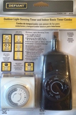 DEFIANT Outdoor Light-Sensing Timer & Indoor Basic Timer Combo - 125V ...