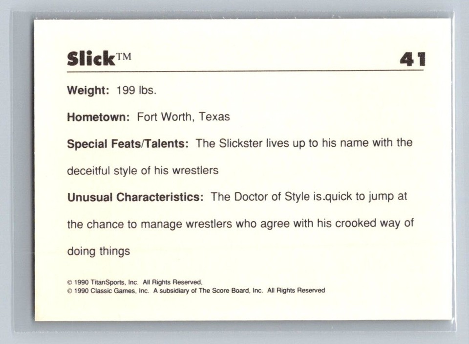 Slick The Doctor of Style 1990 Classic WWF #41 WCW WWE HOF AEW TNA | eBay