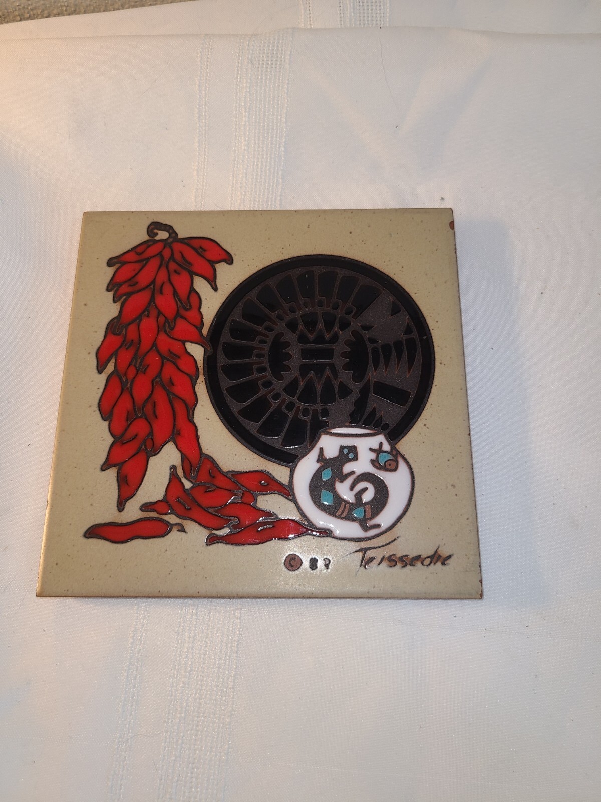 Lot of 2 Cleo Teissedre Southwest Ceramic Art Tile Chili Geiko Adobe ...