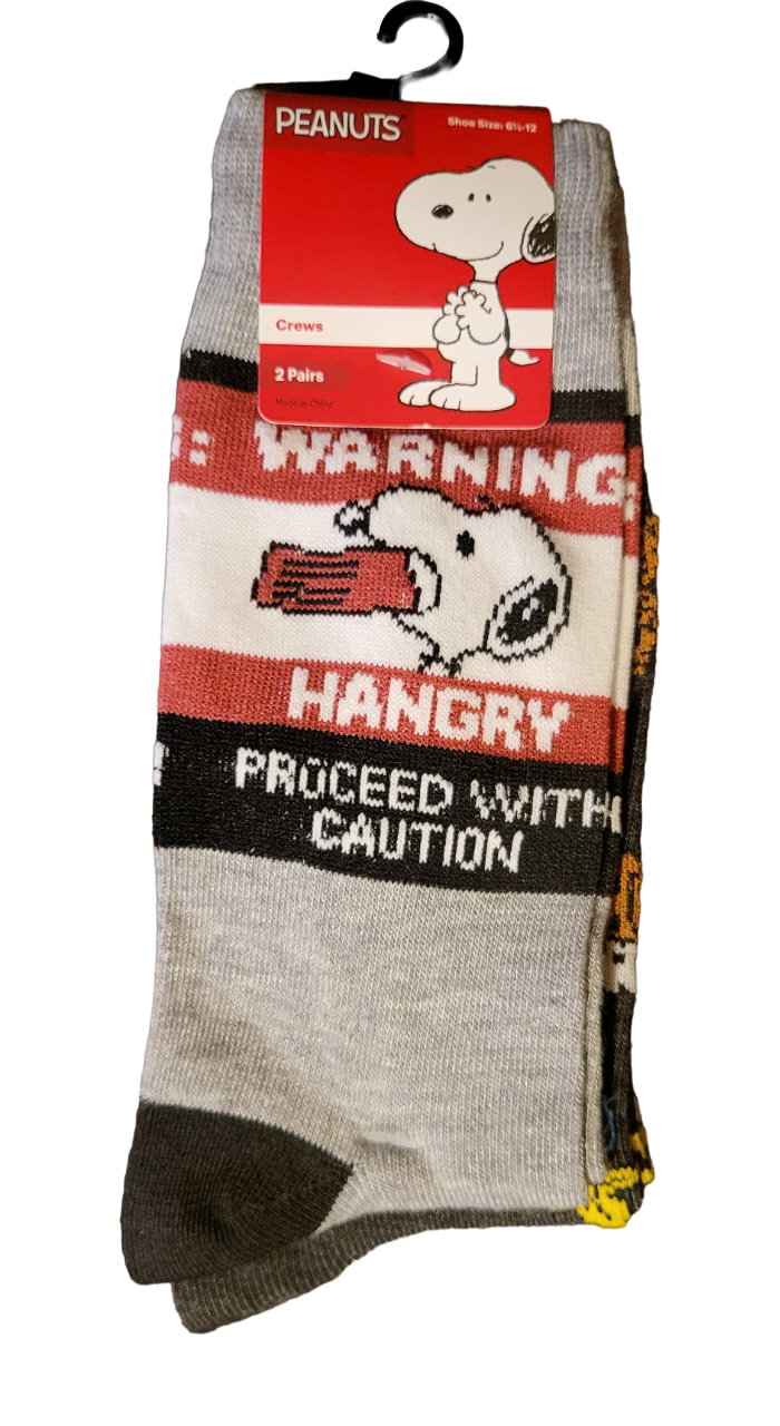 Socks - 2 Pair - Shoe Size 6.5-12 - New - Peanuts Snoopy Warning Hangry ...
