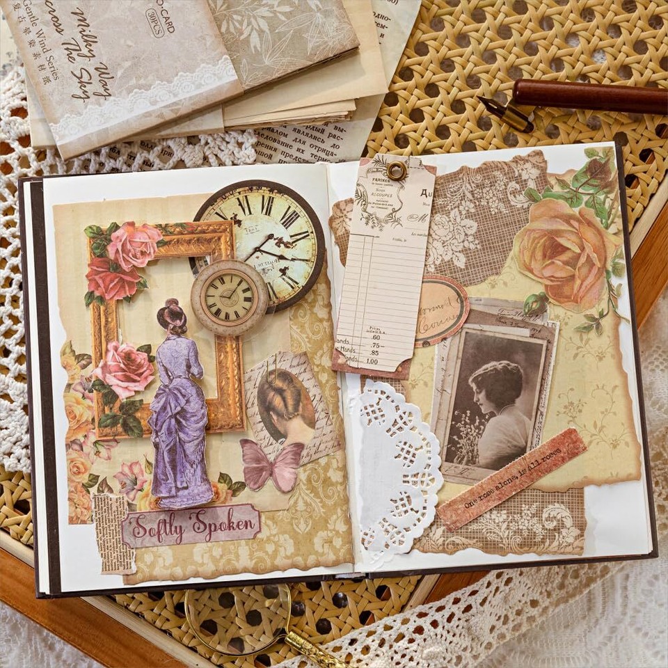 180 Sheets Vintage Scrapbook Paper Antique Aged Decorative Journaling ...