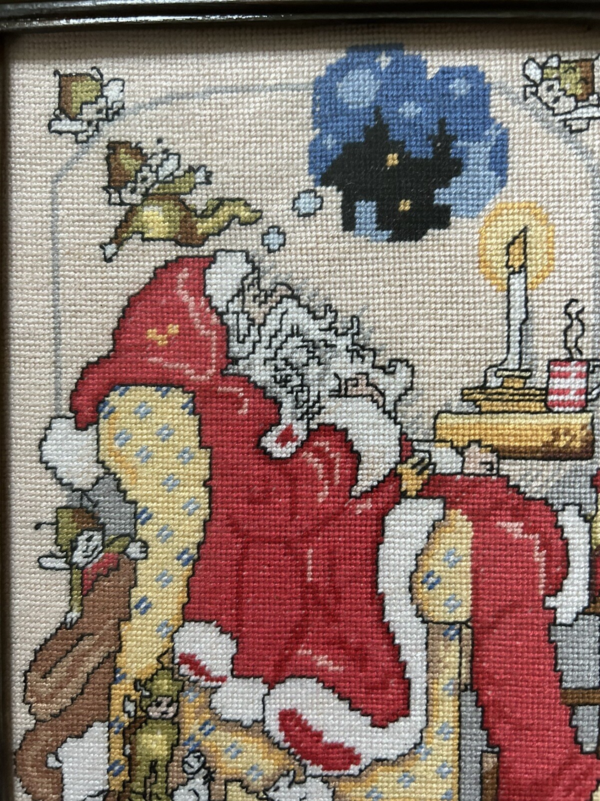 Framed Dreaming Santa Teeny Stitches Petit Point Cross Stitch Framed ...