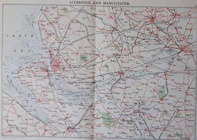 1896 Liverpool & Manchester area map. Victorian England. Bolton ...