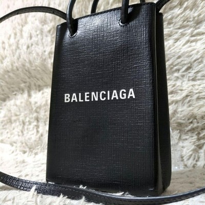 Auth BALENCIAGA 2Way Phone Holder shoulder bag Hand bag leather Black ...