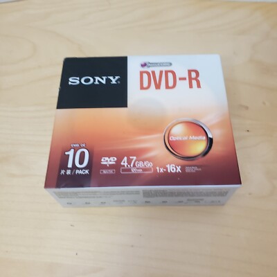 NEW! Sony DVD-R 120 10 Pack 4.7GB 1X-16X Blank Discs Optical Media ...