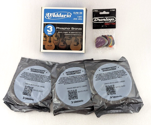 D'Addario EJ16-3D Phosphor Bronze Light Acoustic Guitar Strings 3 Sets ...