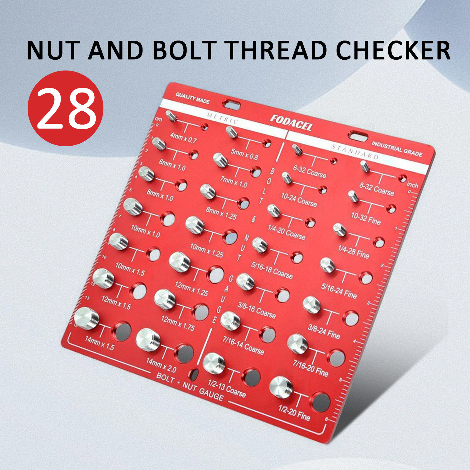 Bolt & Nut Identifier Gauge 28 Size Thread Checker Inch and Centimeter ...