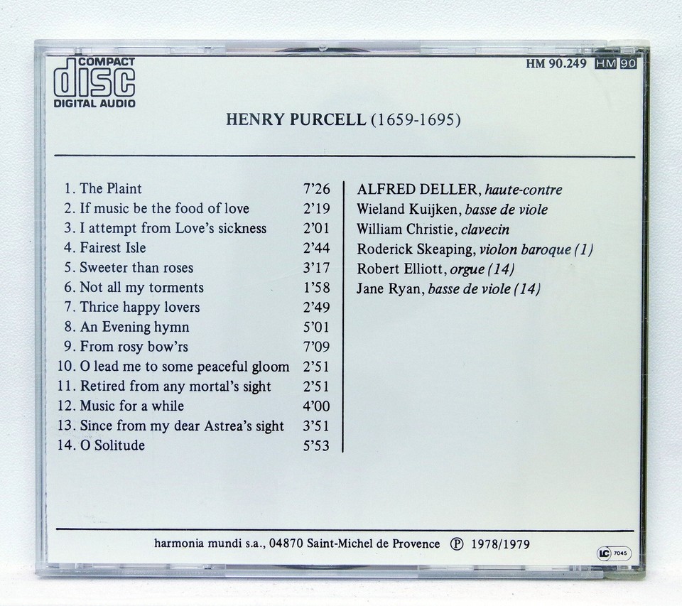 ALFRED DELLER ⸺ PURCELL music for a while, o solitude ⸺ HARMONIA MUNDI ...