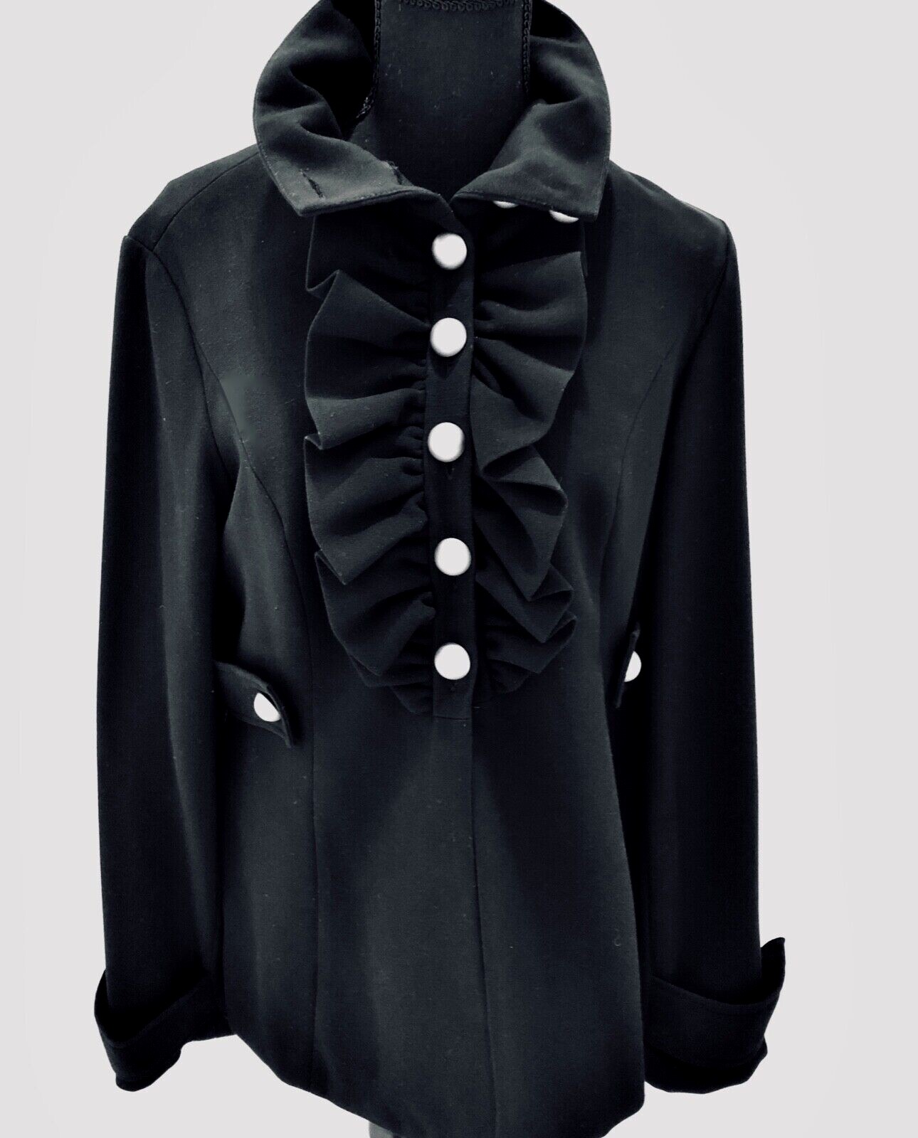 MAC & JAC Women's Black hip length jacket Ruffles & b… - Gem