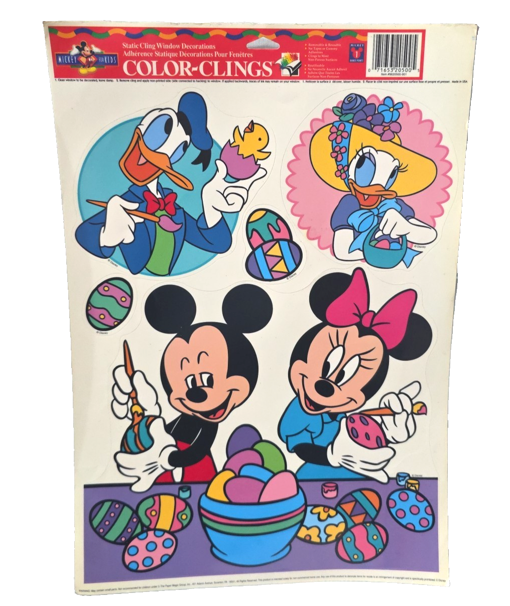 NEW IN PACKAGE VINTAGE MICKEY MOUSE KIDS COLOR STATIC CLINGS 12" X17 ...