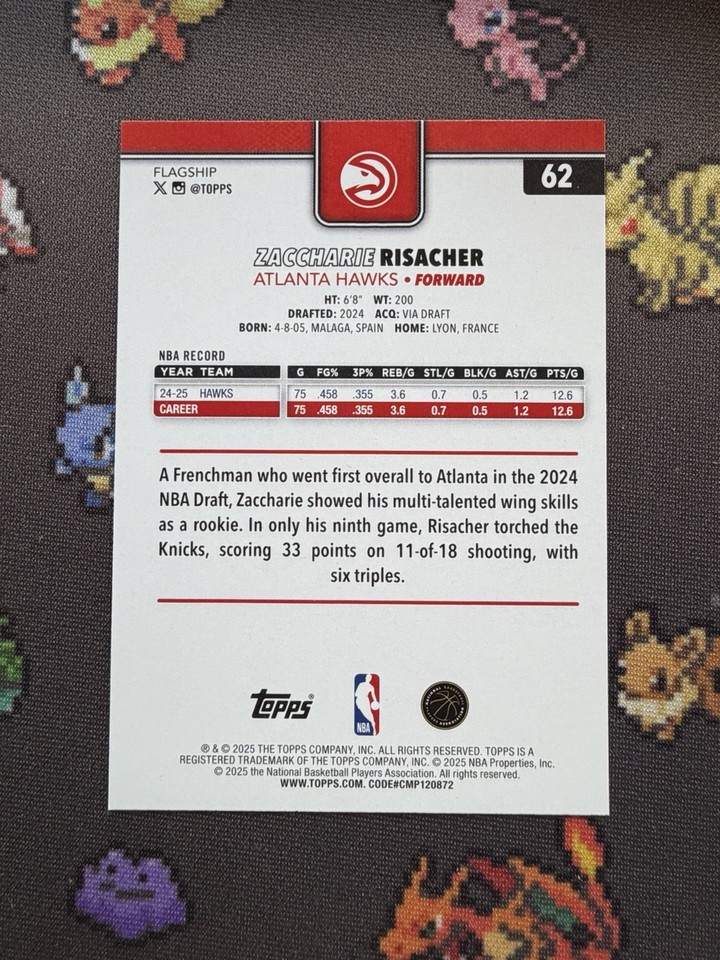 Zaccharie Risacher #62 All Rookie Team Stamp 2025-26 Topps Basketball ...