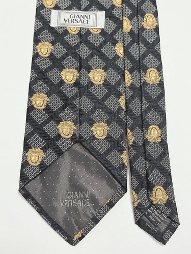 GIANNI VERSACE Neck Tie Silk 100% Embroidery Medusa Check Black/White ...