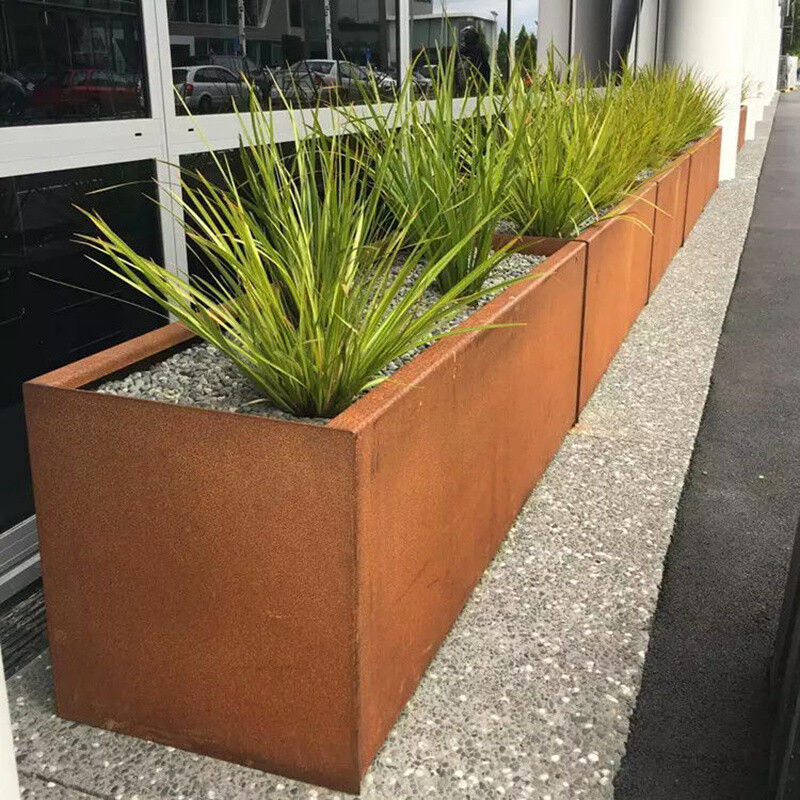Large Plant Pot Corner Rust Planter Flowers Herb Corten Steel Tree Box ...