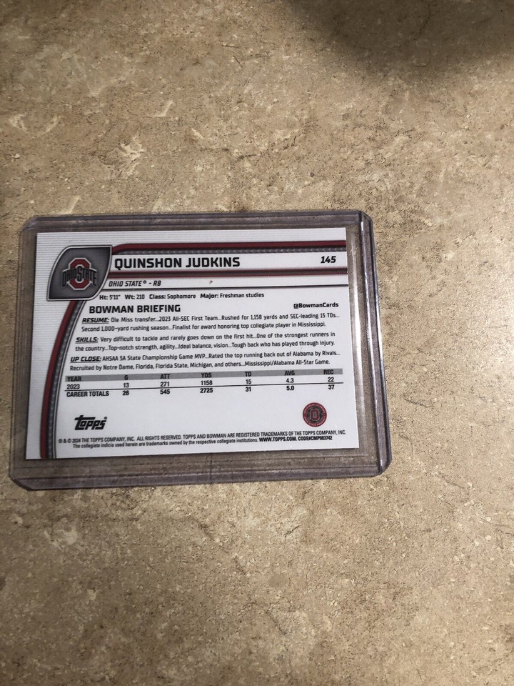 2024 Bowman Chrome Univ Quinshon Judkins RC Blue Sapphire Crystal Ref ...