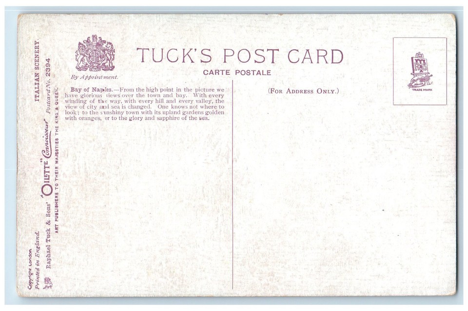 c1910 Bay of Naples Italian Scenery Oilette Connoisseur Tuck Art ...